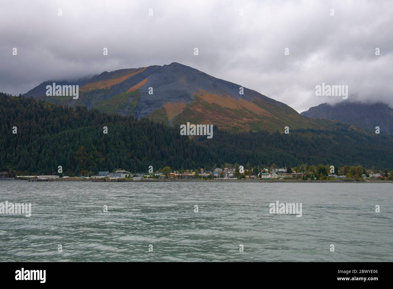 Seward city center and waterfront in fall, Seward, Kenai Peninsula ...