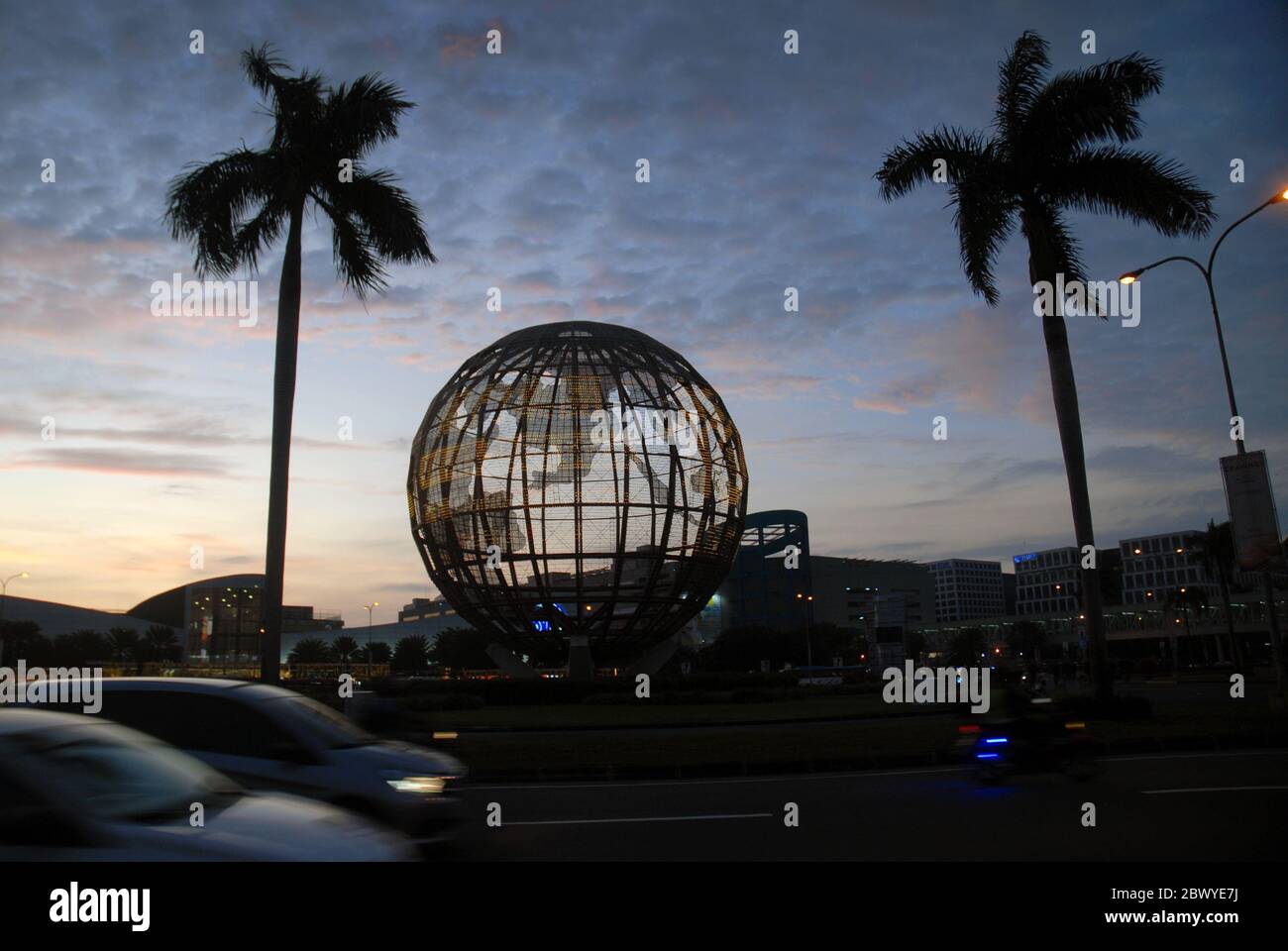 Giant Globe at dusk, in front of the Mall of Asia, Pasay City, Manila ...