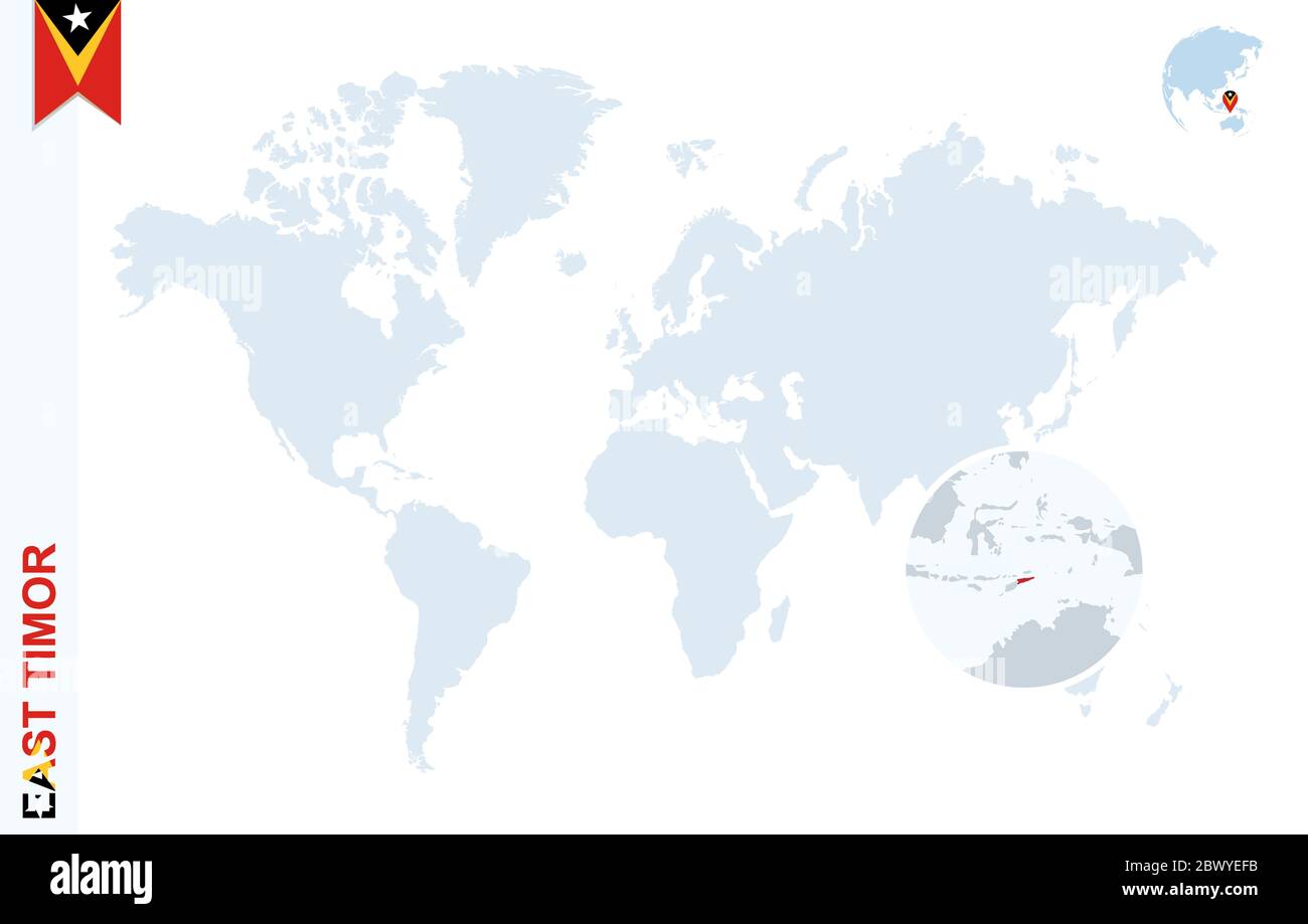 World map with magnifying on East Timor. Blue earth globe with East ...