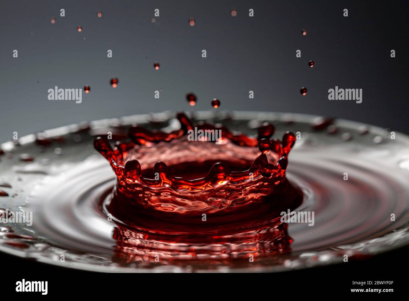 Red water drop splashing - high speed photo Stock Photo - Alamy