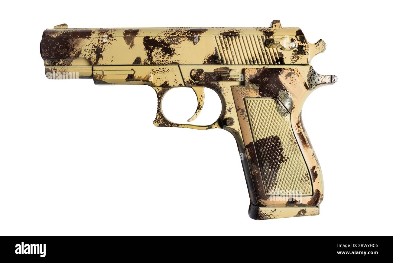 Isolated photo of a desert camouflaged Beretta gun on white background ...