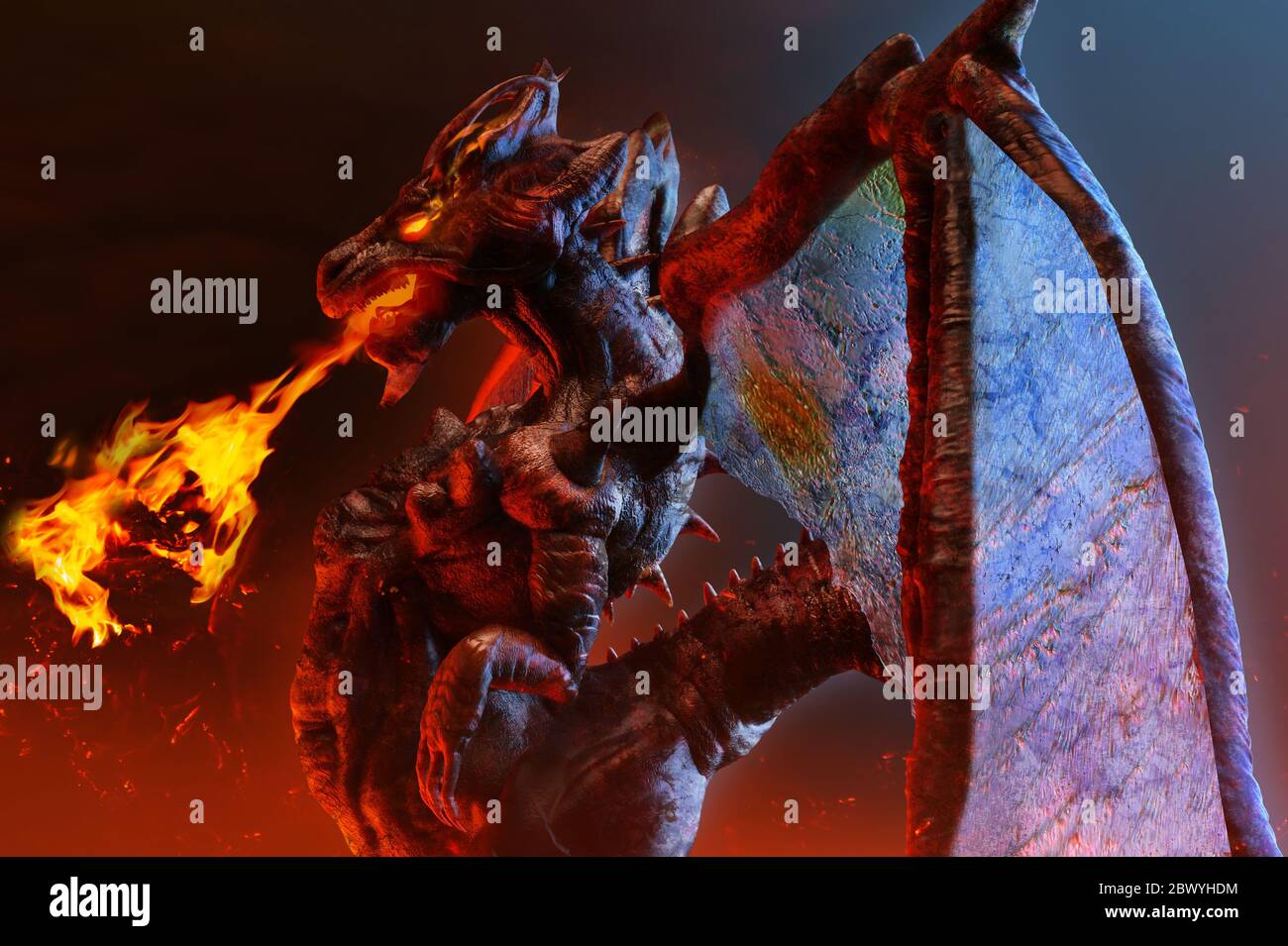 3d render illustration of dragon fantasy creature standing and ...