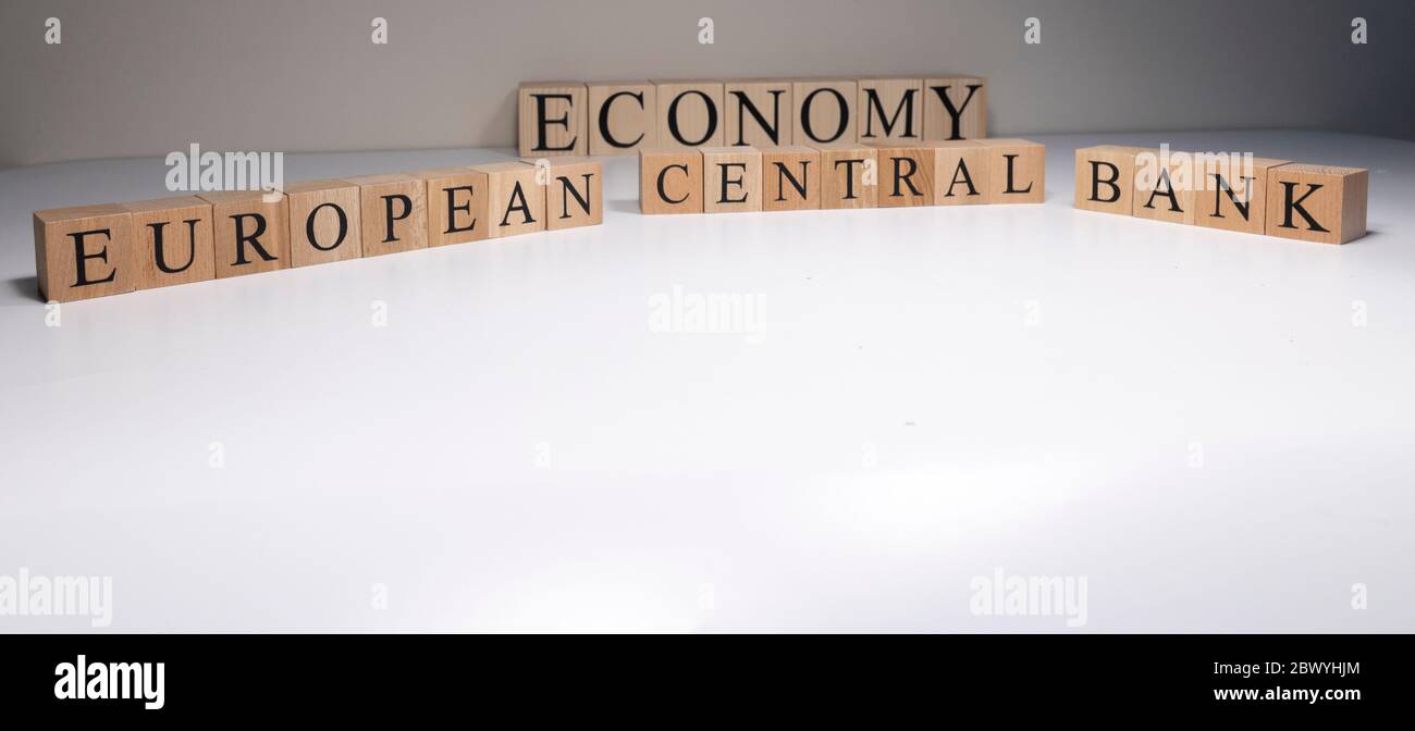 European central bank text from wooden cubes Stock Photo - Alamy