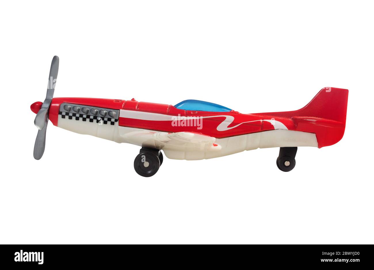 Isolated photo of a race sport airplane toy on white background side ...