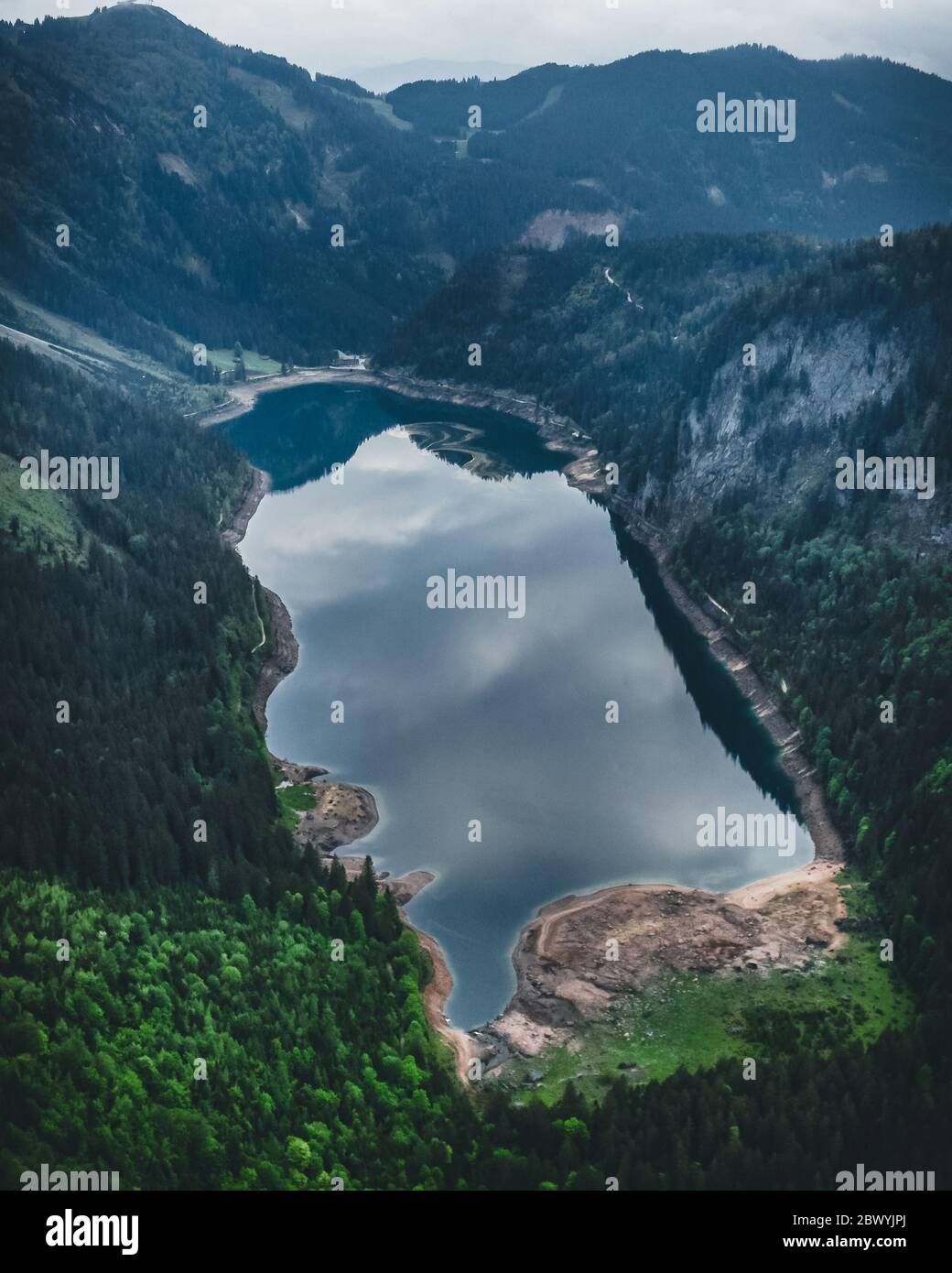 mountain lake gosau aerial drone view in summer Stock Photo - Alamy