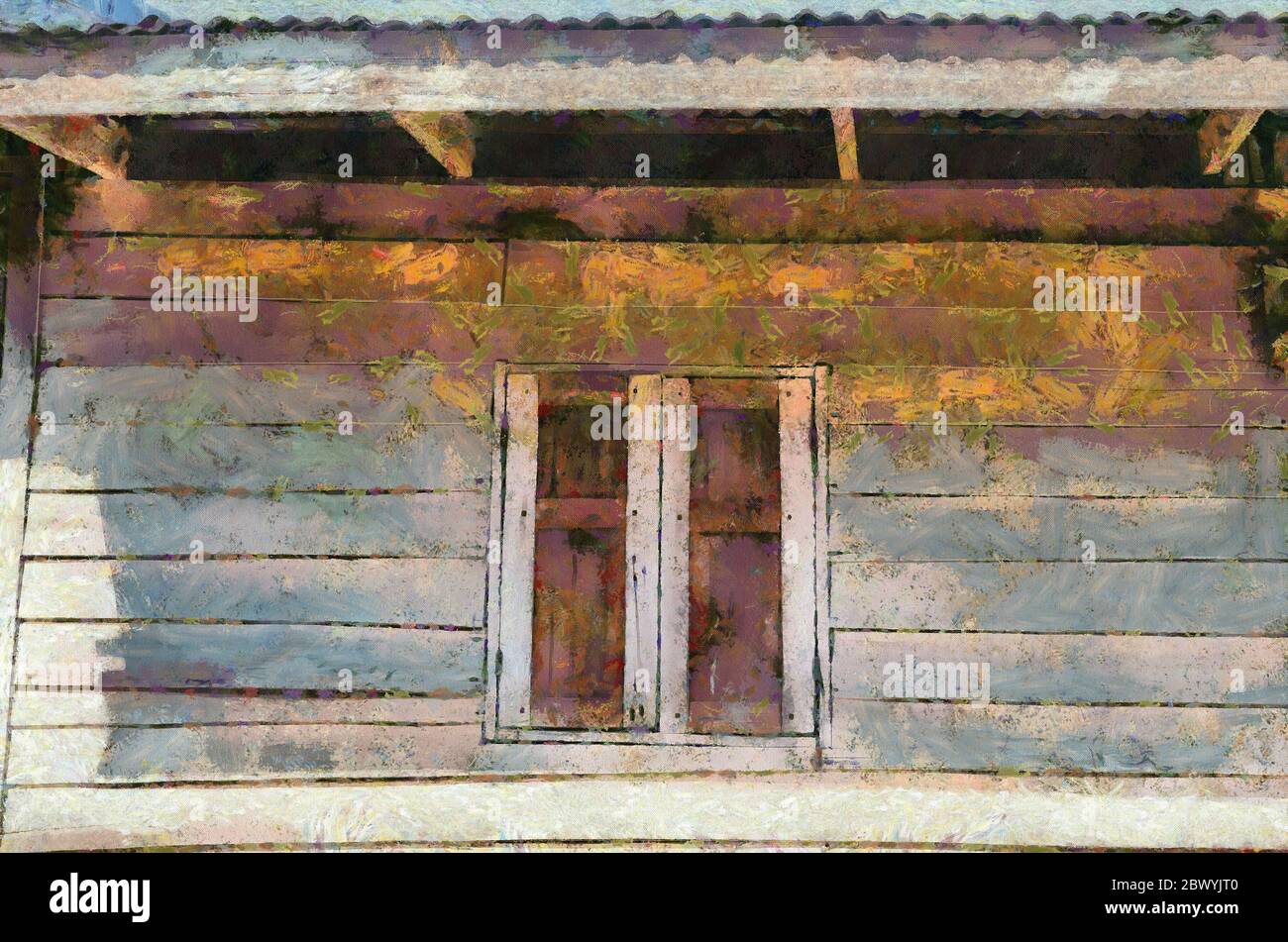 The ancient wooden windows Illustrations creates an impressionist style ...