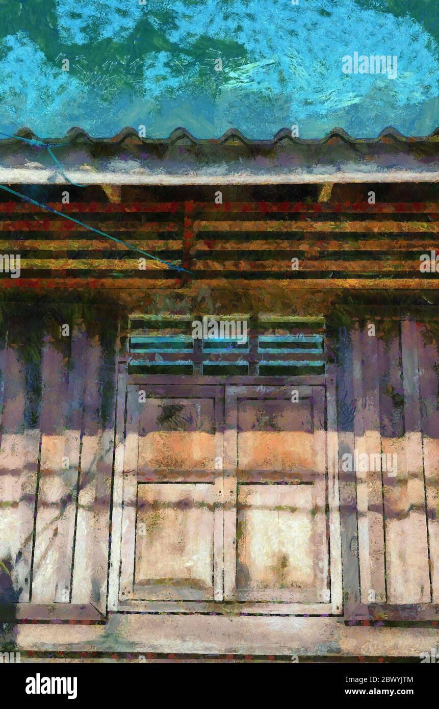 The ancient wooden windows Illustrations creates an impressionist style ...