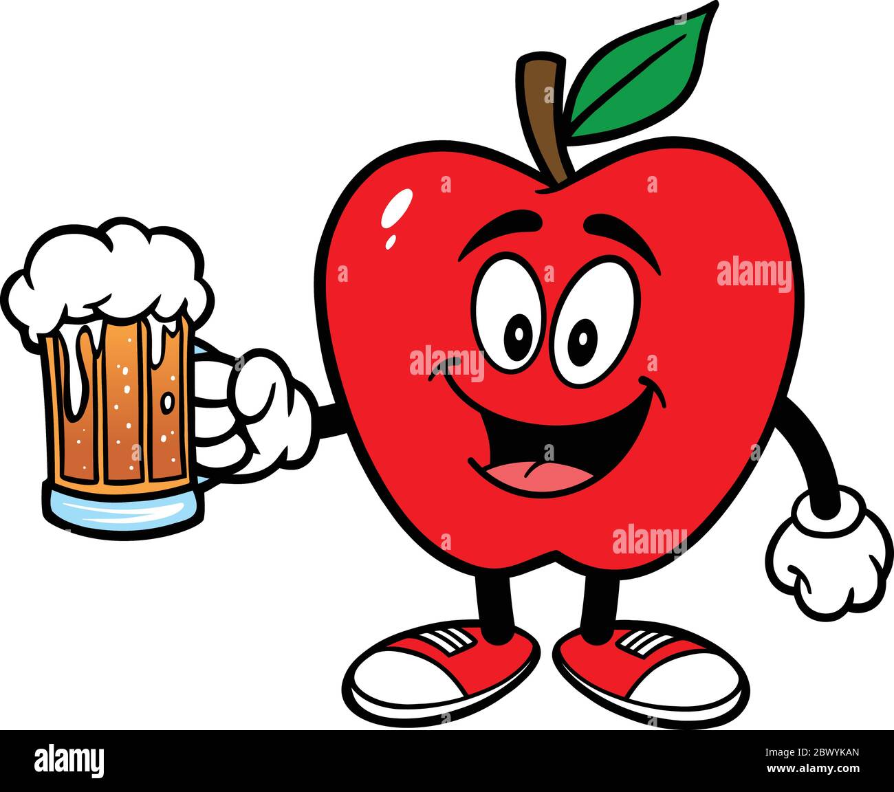 Apple Mascot with Beer - A cartoon illustration of an Apple Mascot with ...