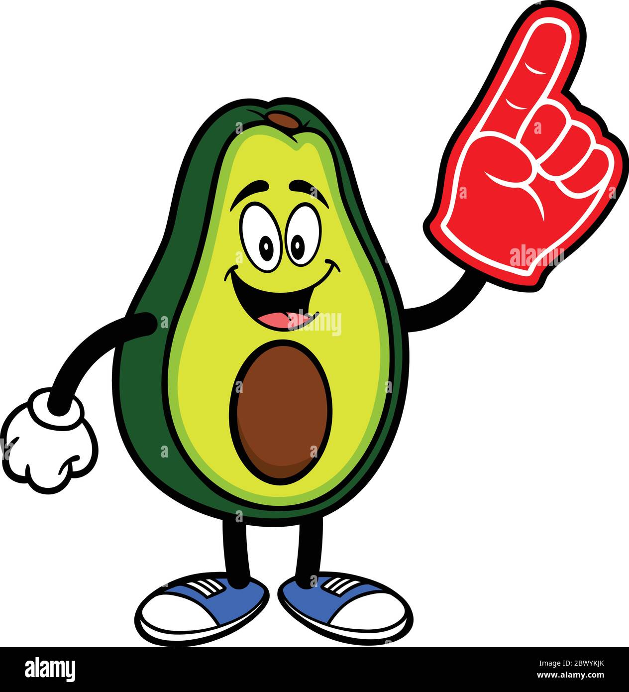 Avocado Mascot with Foam Finger - A cartoon illustration of an Avocado ...