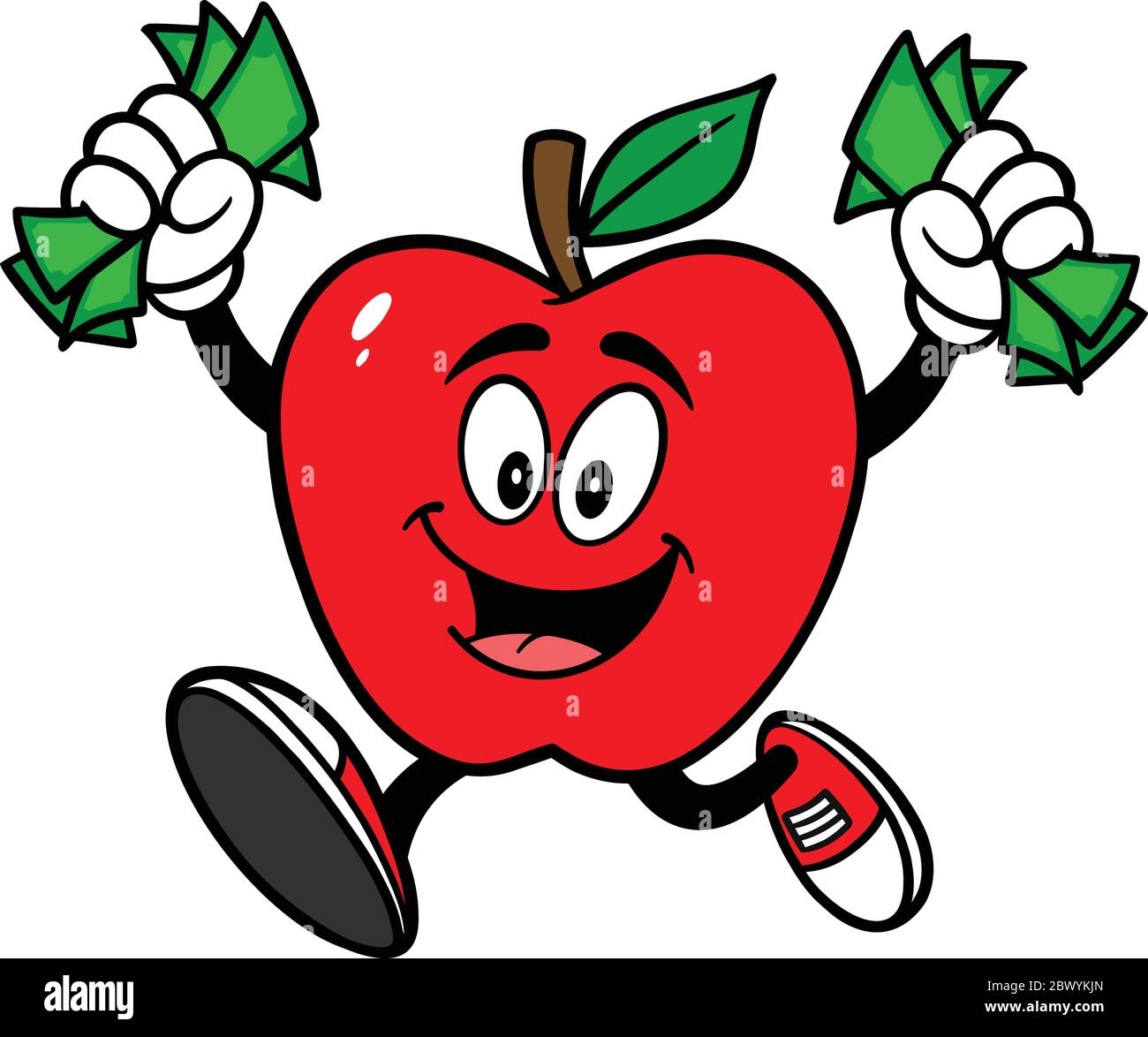 Apple Mascot Running with Money - A cartoon illustration of an Apple ...