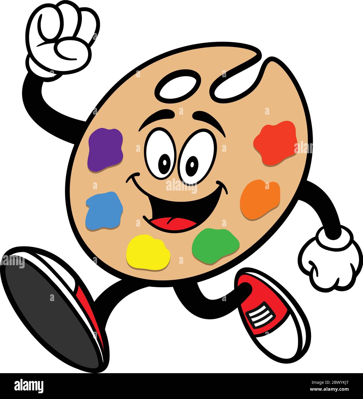 Art Palette Mascot Running - A cartoon illustration of an Art Palette ...