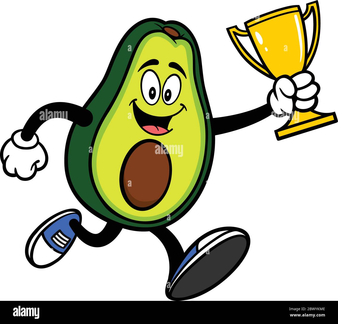 Avocado Mascot Running with Trophy - A cartoon illustration of an ...