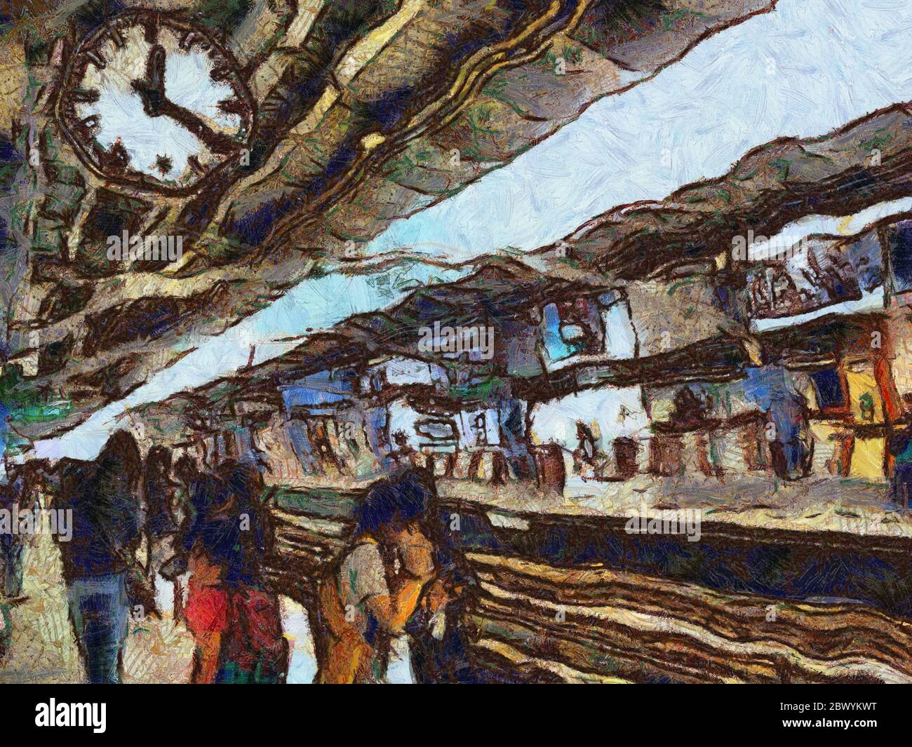 On the sky train station Illustration creating Impressionist painting ...