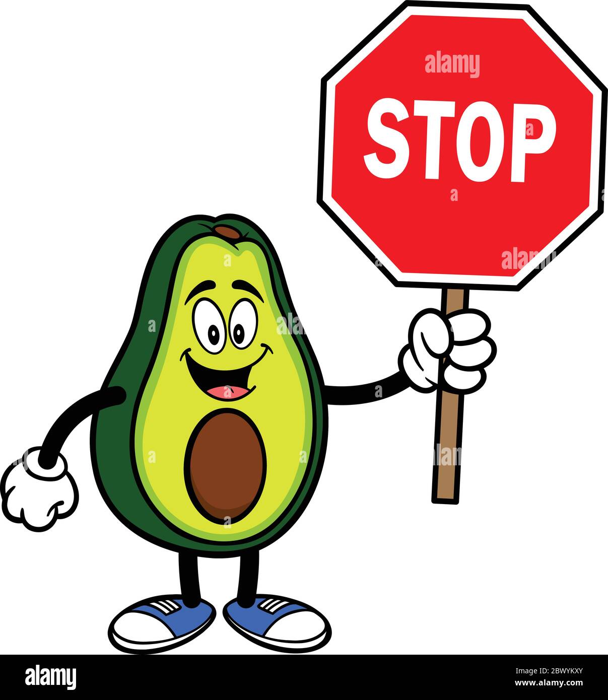Avocado Mascot with Stop Sign - A cartoon illustration of an Avocado ...