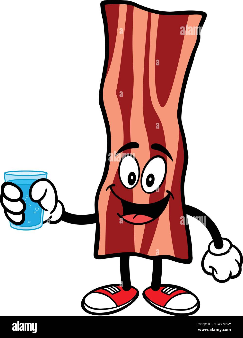 Bacon Strip Mascot with Glass of Water - A cartoon illustration of a ...