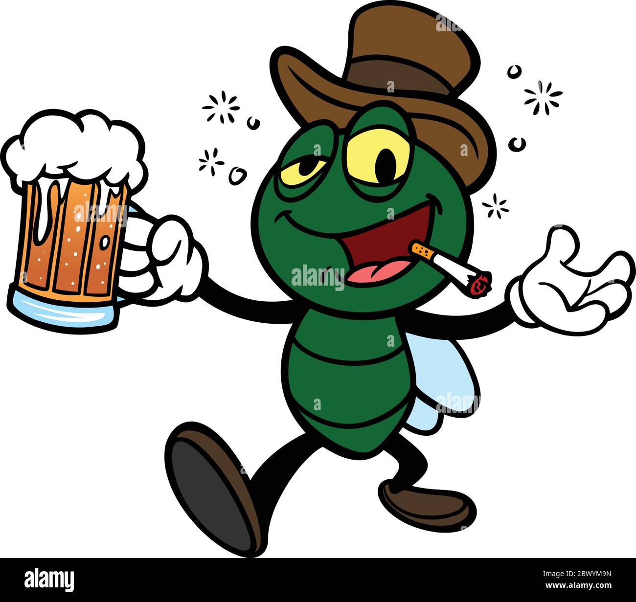 Bar Fly with Beer- A Cartoon Illustration of a Bar Fly with a Beer ...