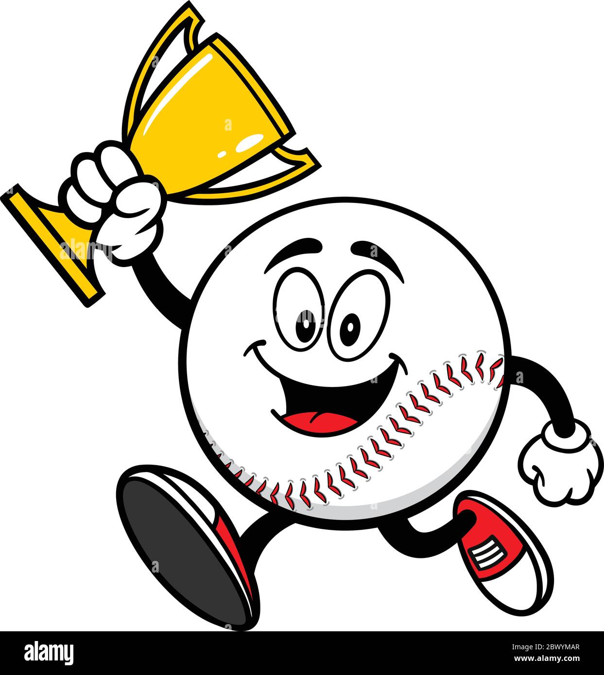 Baseball Mascot Running with Trophy - A cartoon illustration of a ...