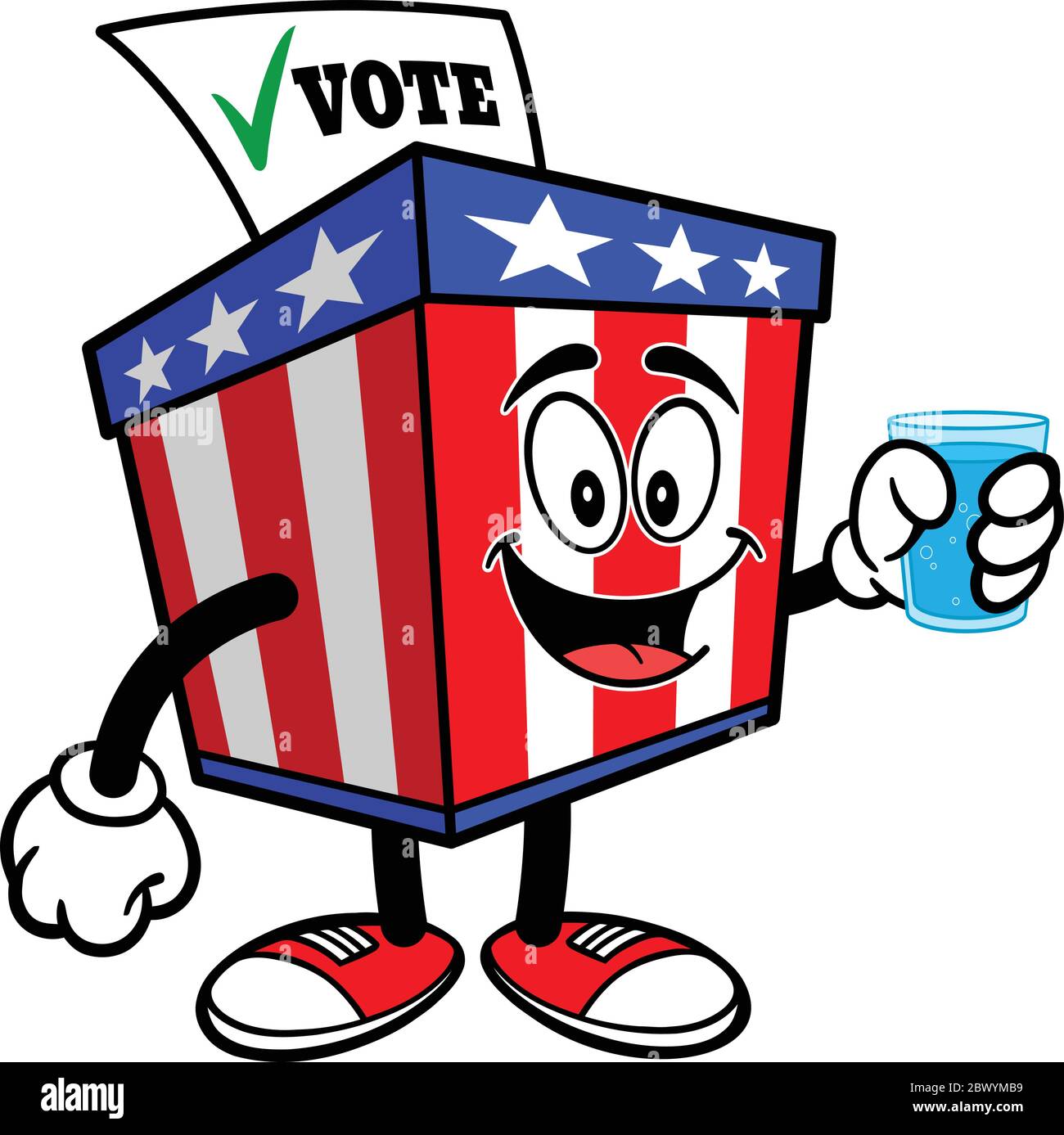 Ballot Box Mascot with Glass of Water - A cartoon illustration of a ...