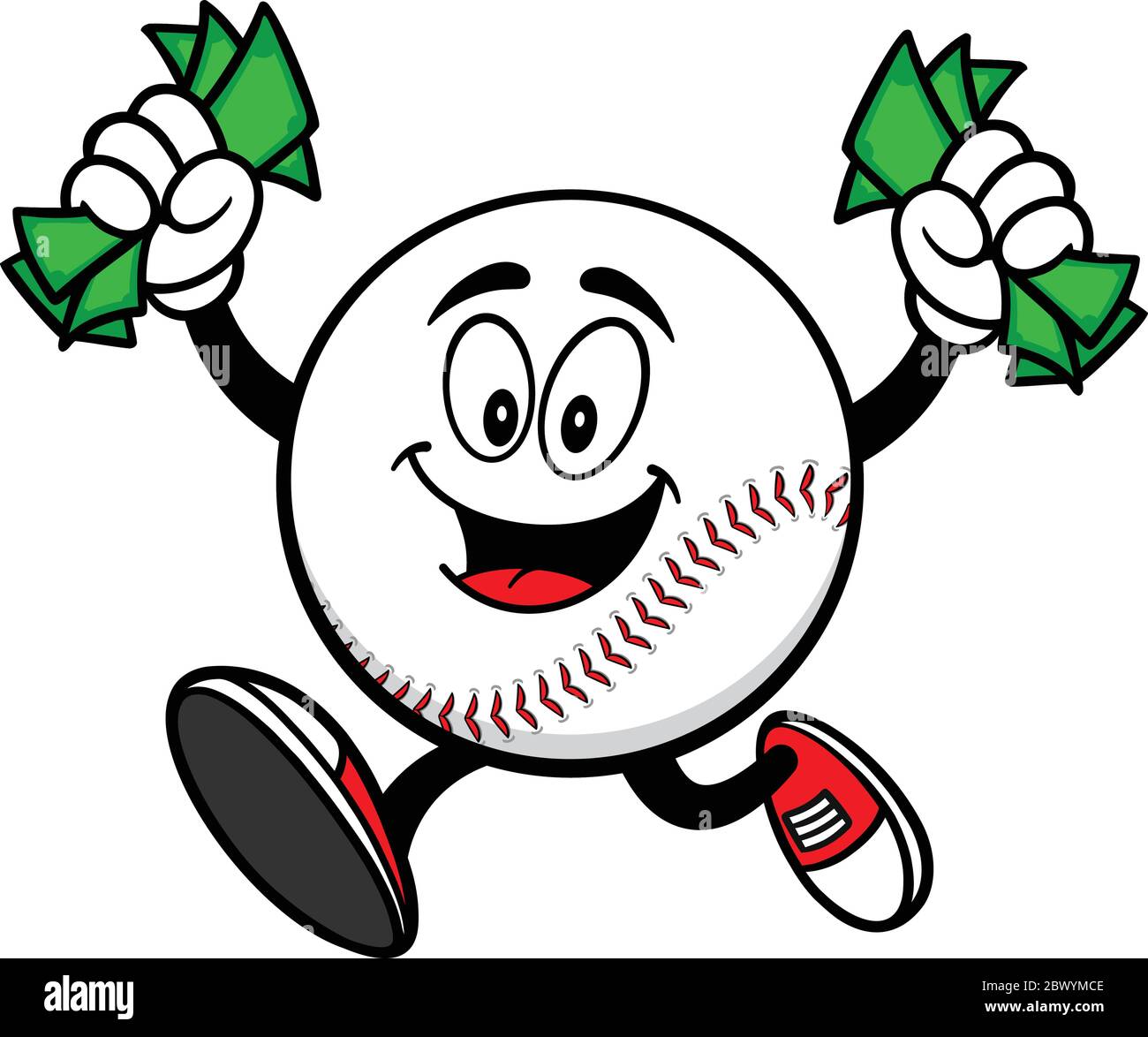 Baseball Mascot Running with Money - A cartoon illustration of a ...