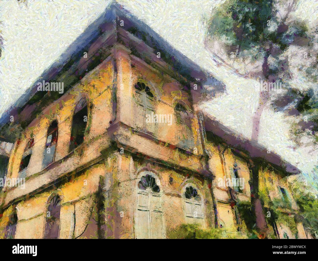 Colonial style ancient building architecture Illustrations creates an ...