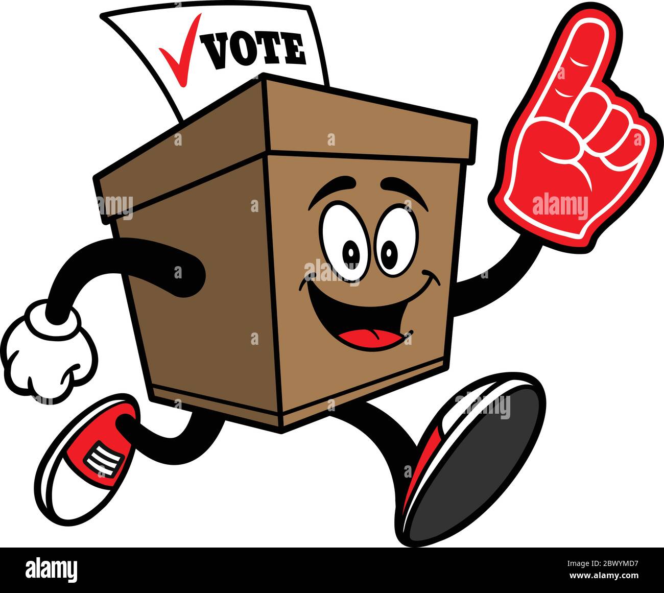 Ballot Box Cartoon Running with Foam Finger - An illustration of a ...
