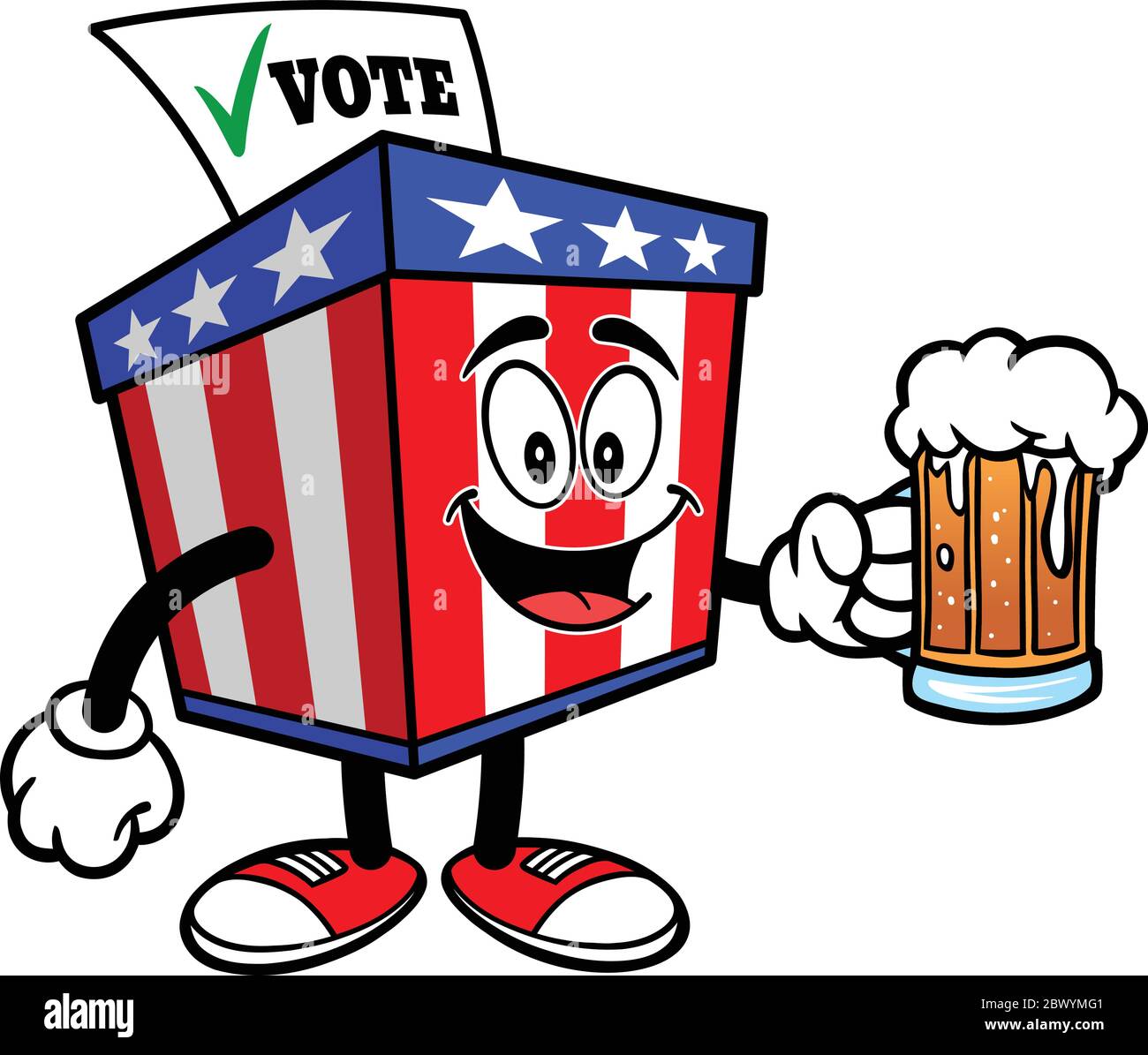 Ballot Box Mascot with Beer - A cartoon illustration of a Ballot Box ...