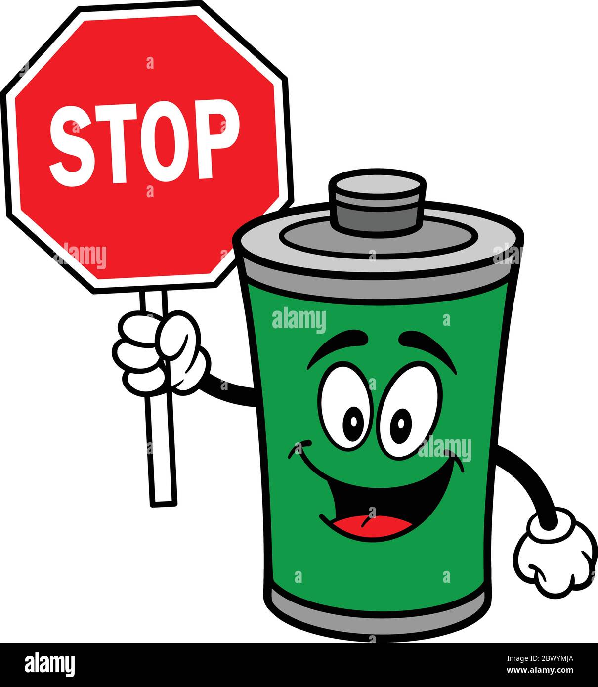 Battery Mascot with Stop Sign - A cartoon illustration of a Battery ...