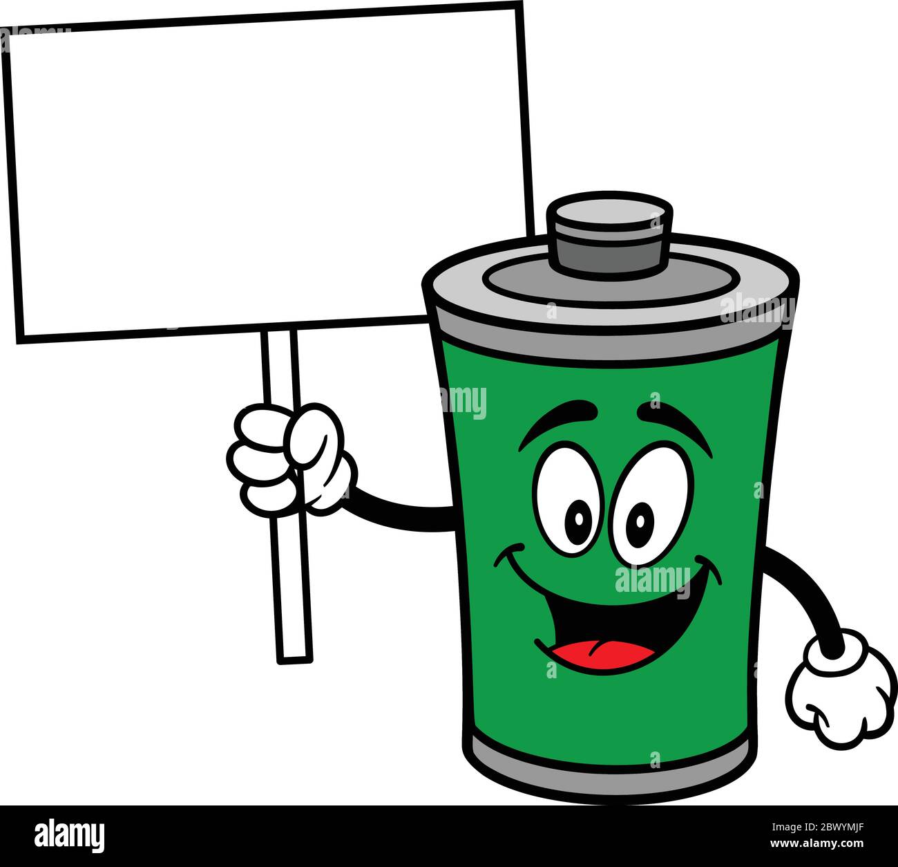 Battery Mascot with Sign - A cartoon illustration of a Battery Mascot ...