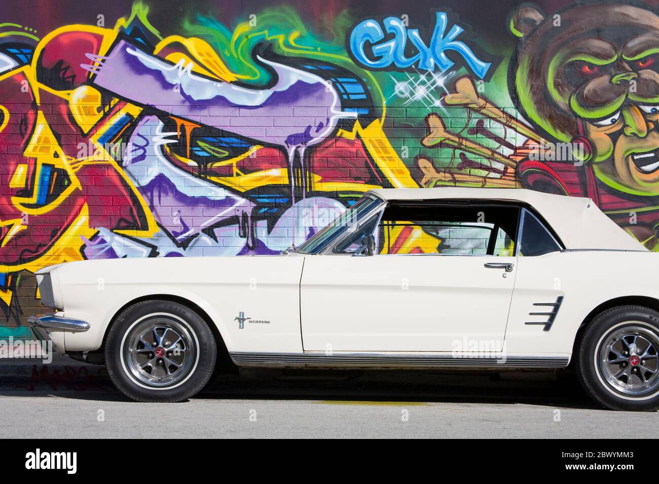 Ford Mustang & mural in the Wynwood Arts District, Miami, Florida, USA ...