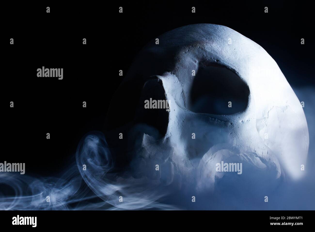 Photo of a human skull in smoke profile view on black background Stock ...