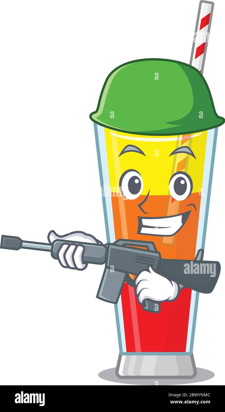 A cartoon picture of Army tequila sunrise cocktail holding machine gun ...