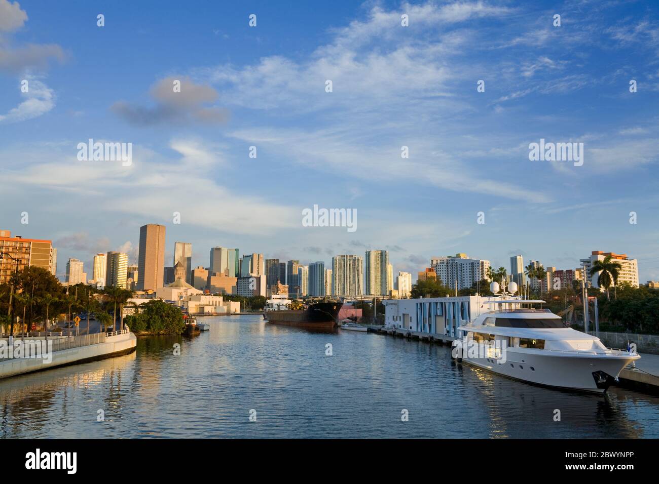 Miami River & skyline, Miami, Florida, USA Stock Photo - Alamy