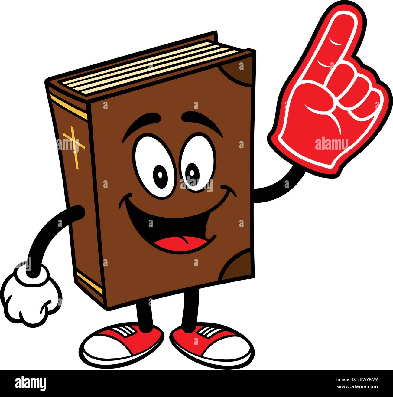 Bible Mascot with Foam Finger - A cartoon illustration of a Bible ...