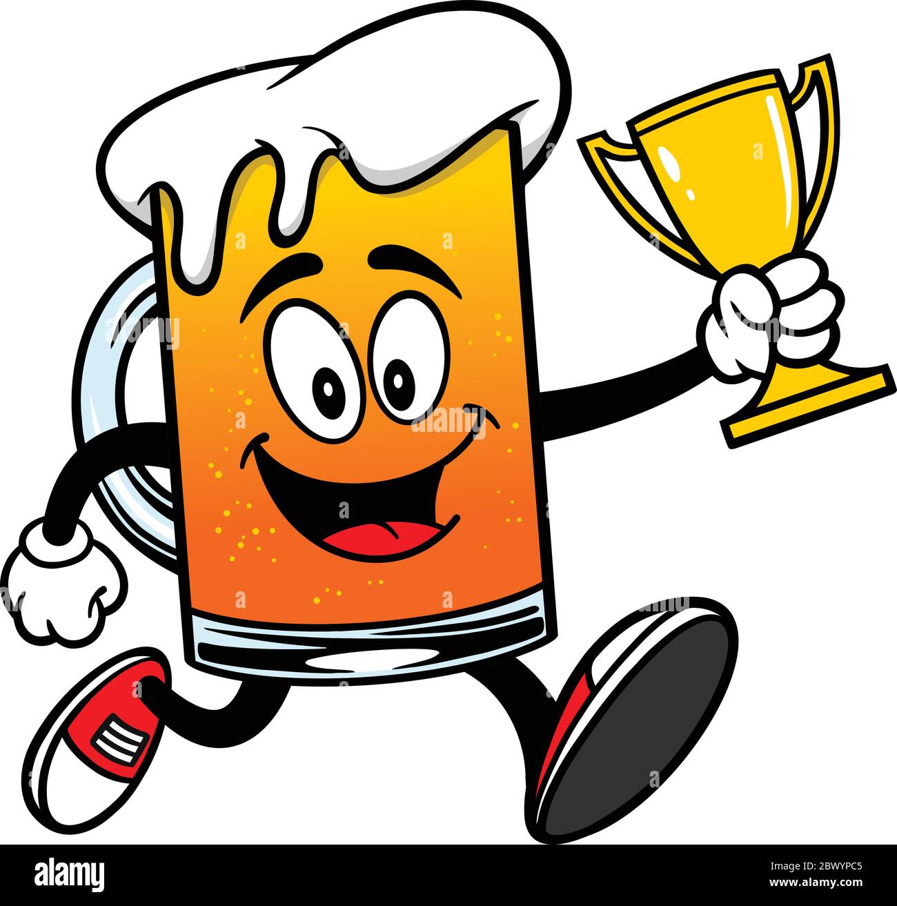 Beer Mascot Running with Trophy - A cartoon illustration of a Beer ...