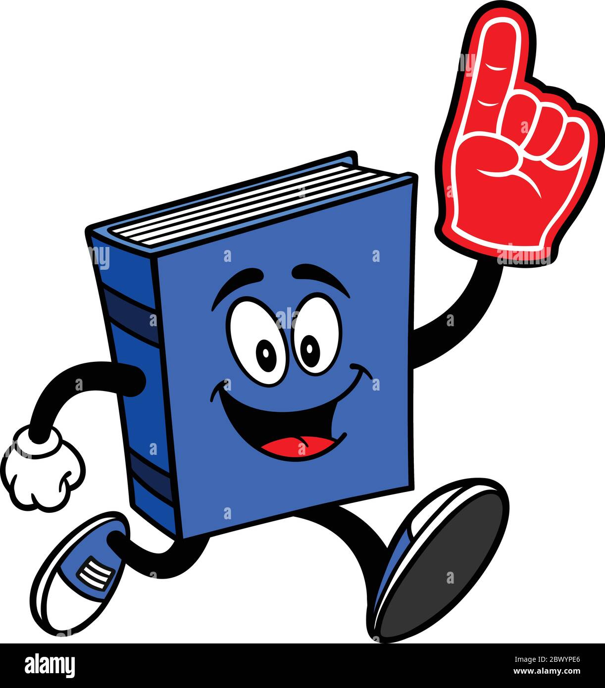 Blue Book Running with Foam Finger- A Cartoon Illustration of a Blue ...