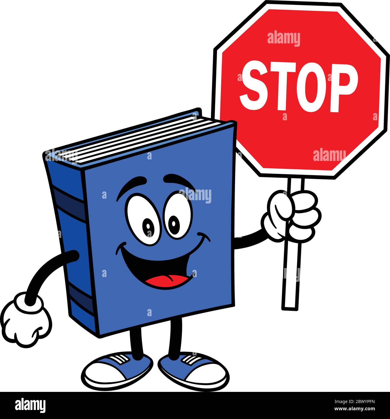 Blue Book with Stop Sign- A Cartoon Illustration of a Blue Book with a ...