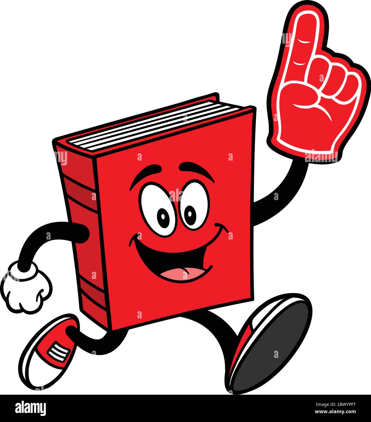 Book Mascot Running with Foam Finger - A cartoon illustration of a Book ...