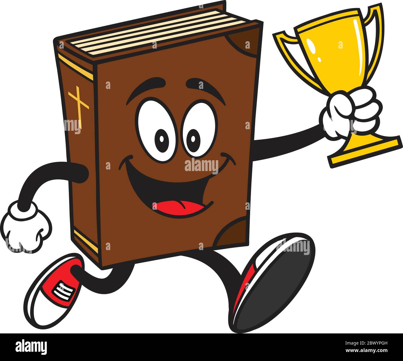 Bible Mascot Running with Trophy - A cartoon illustration of a Bible ...
