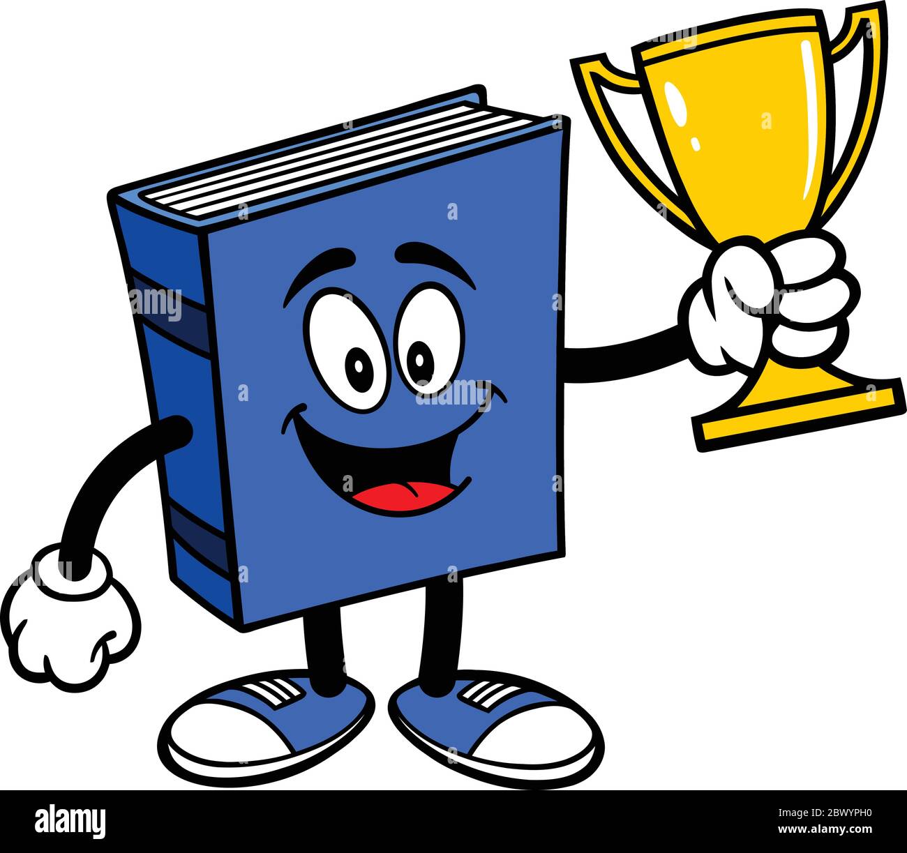 Blue Book with Trophy- A Cartoon Illustration of a Blue Book with a ...