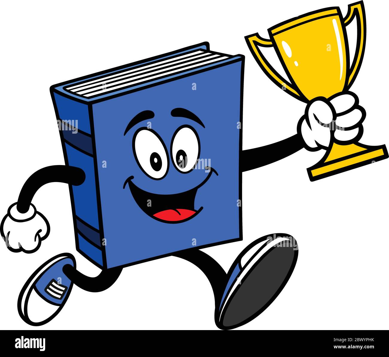 Blue Book Running with a Trophy- A Cartoon Illustration of a Blue Book ...