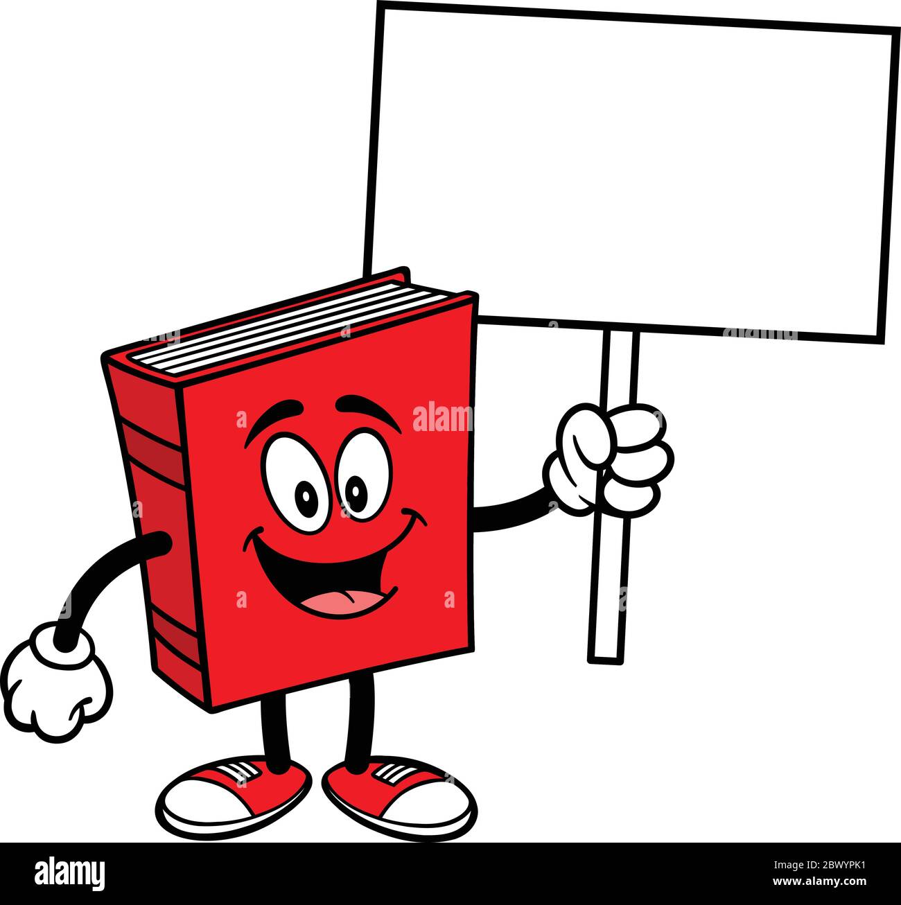 Book Mascot with Sign - A cartoon illustration of a Book Mascot with a ...