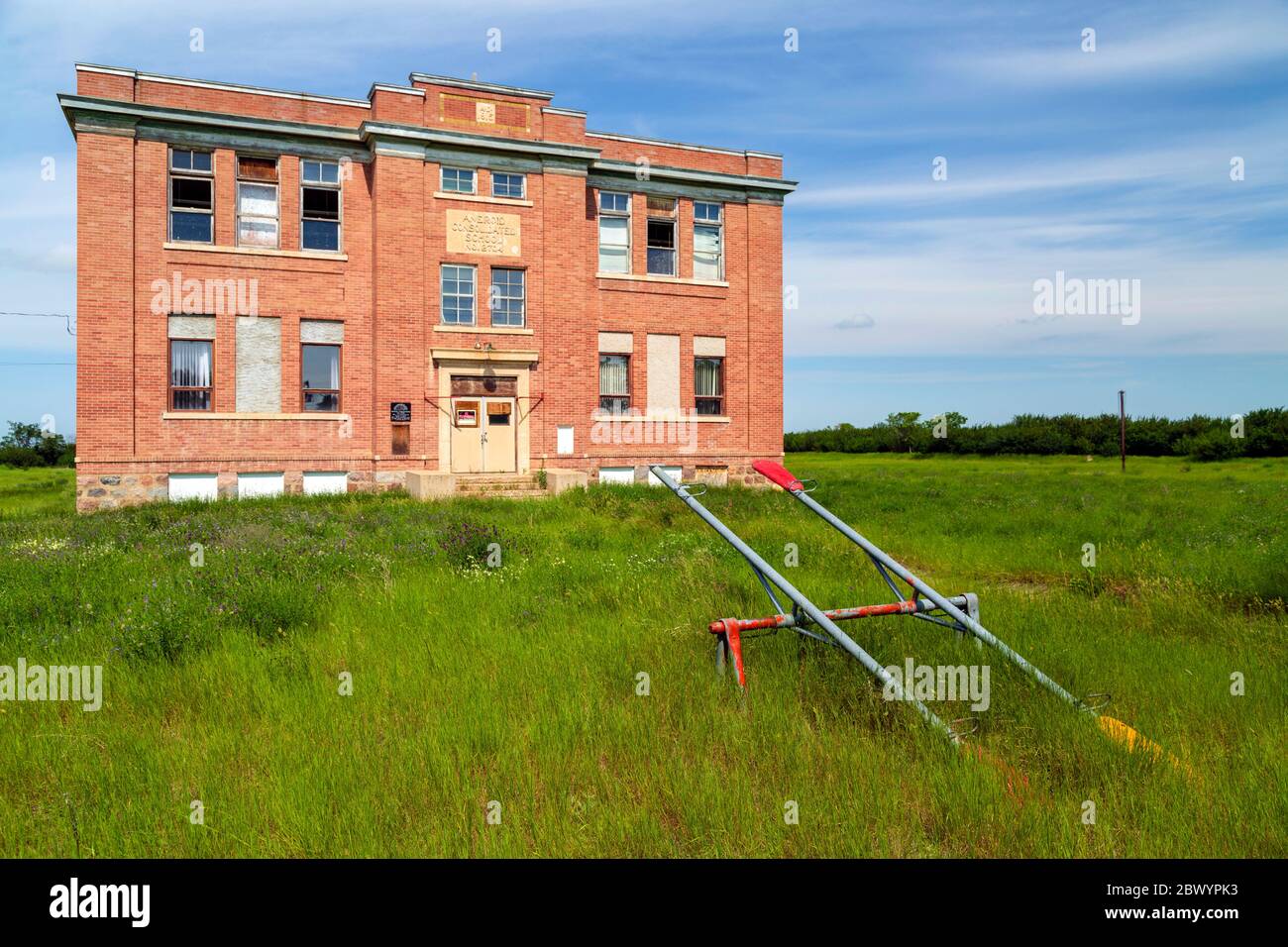 Aneroid, Saskatchewan, Canada - August 7, 2019: Old abandoned Public ...