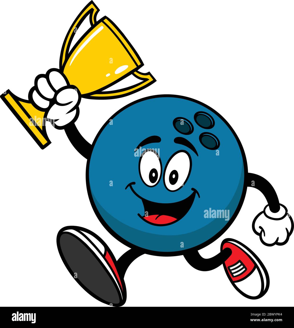 Bowling Ball Running with a Trophy-A Cartoon Illustration of a Bowling ...