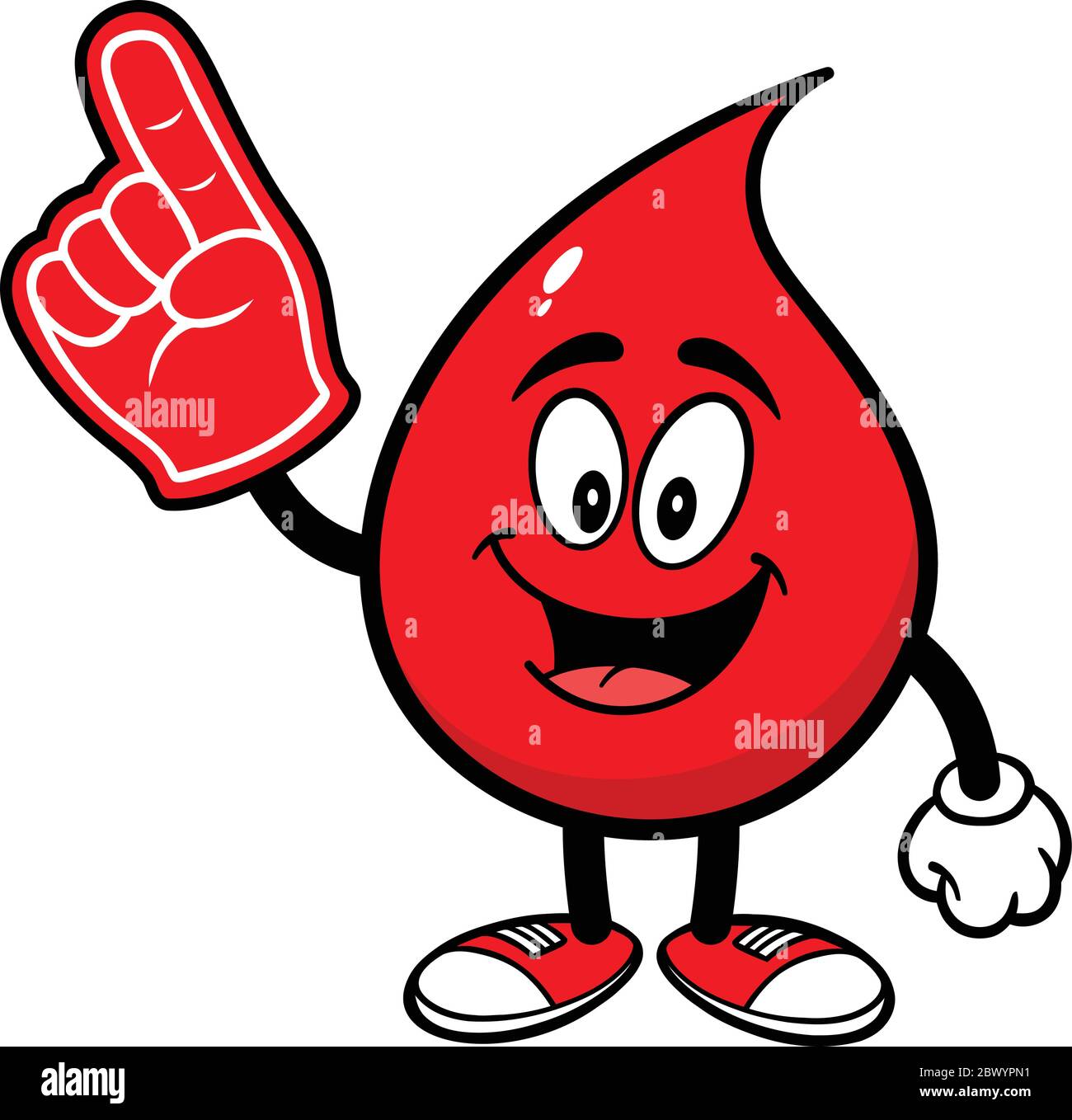 Blood Drop Mascot with Foam Finger - A cartoon illustration of a Blood ...