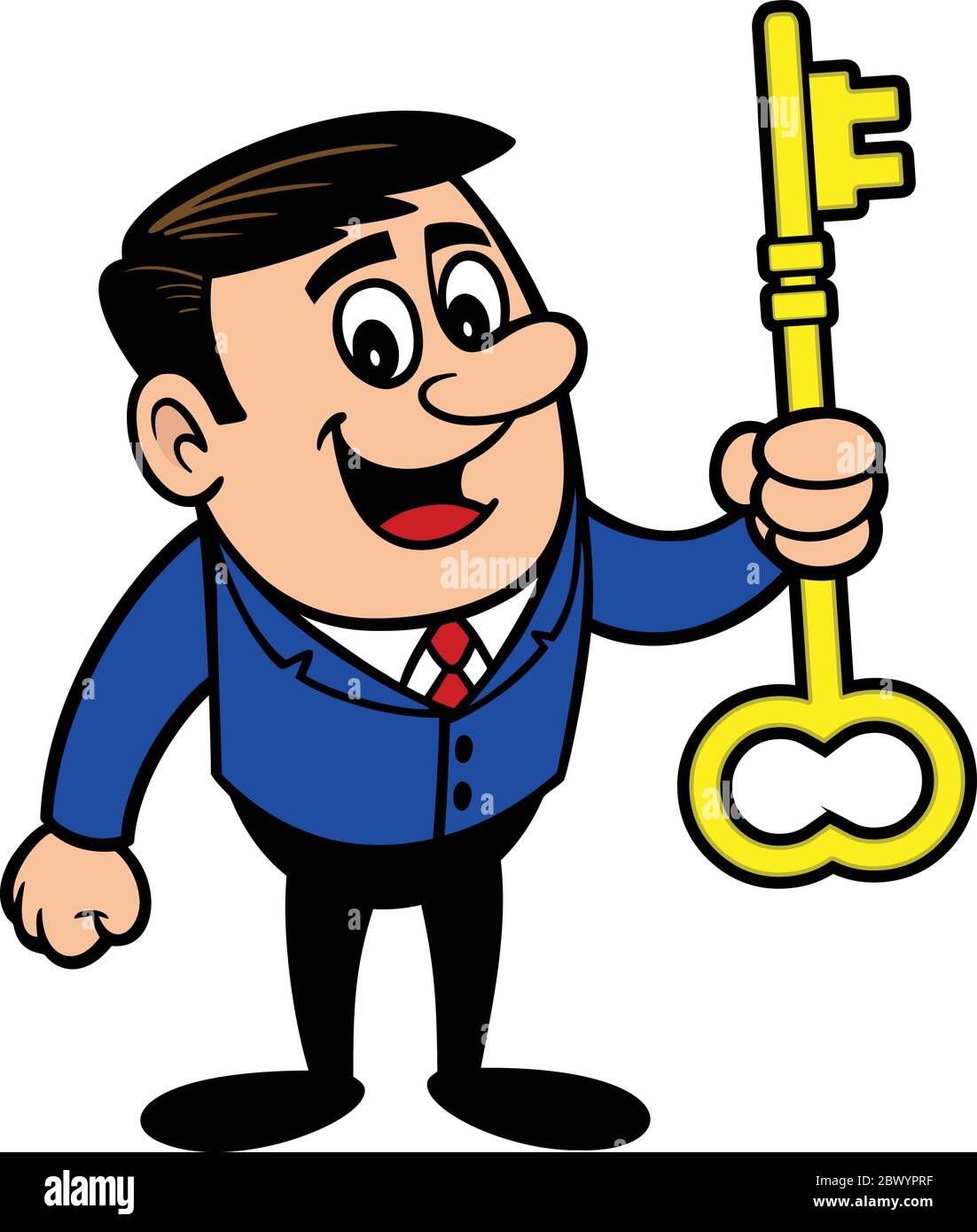 Businessman Holding a Key- A Cartoon Illustration of a Businessman ...