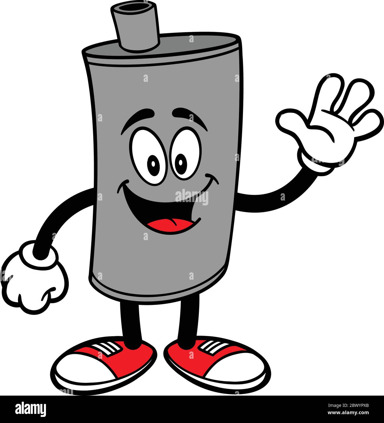 Car Muffler Mascot Waving - A cartoon illustration of a Car Muffler ...