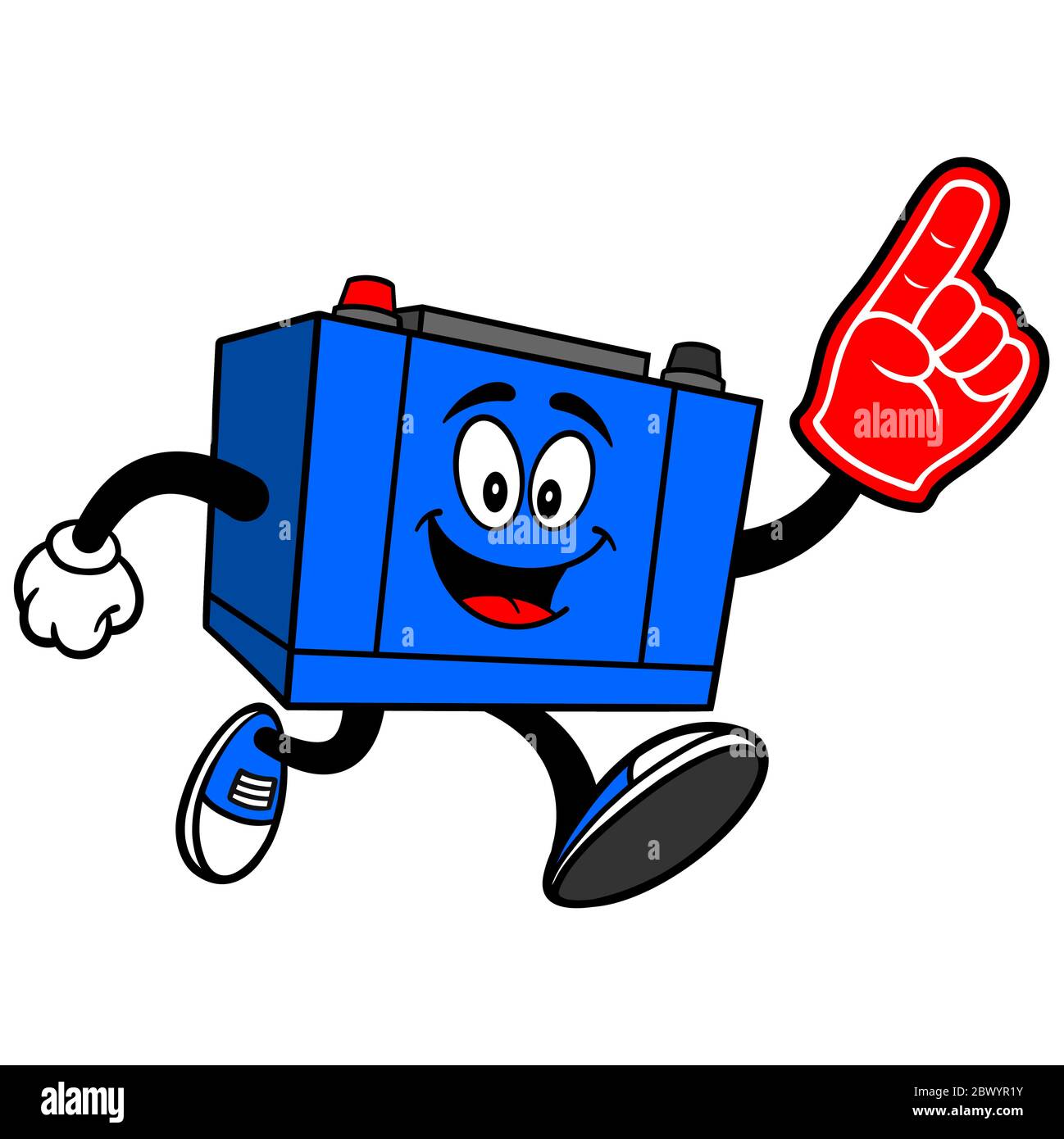 Car Battery Running with a Foam Finger- A Cartoon Illustration of a Car ...