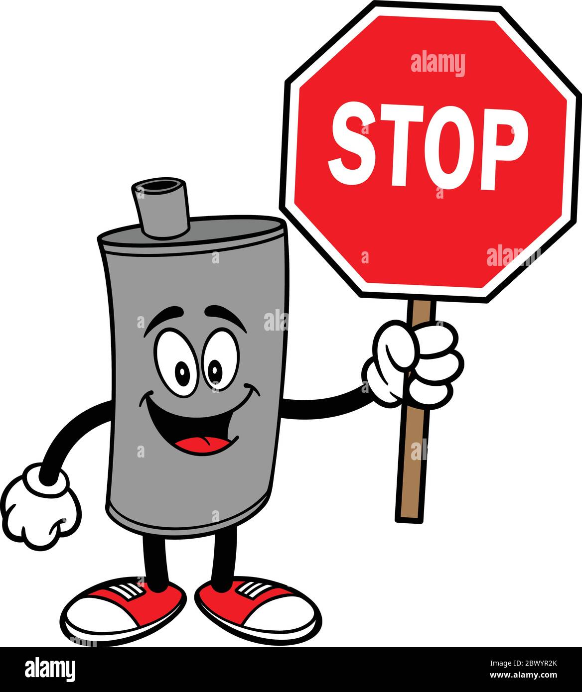 Car Muffler Mascot with Stop Sign - A cartoon illustration of a Car ...