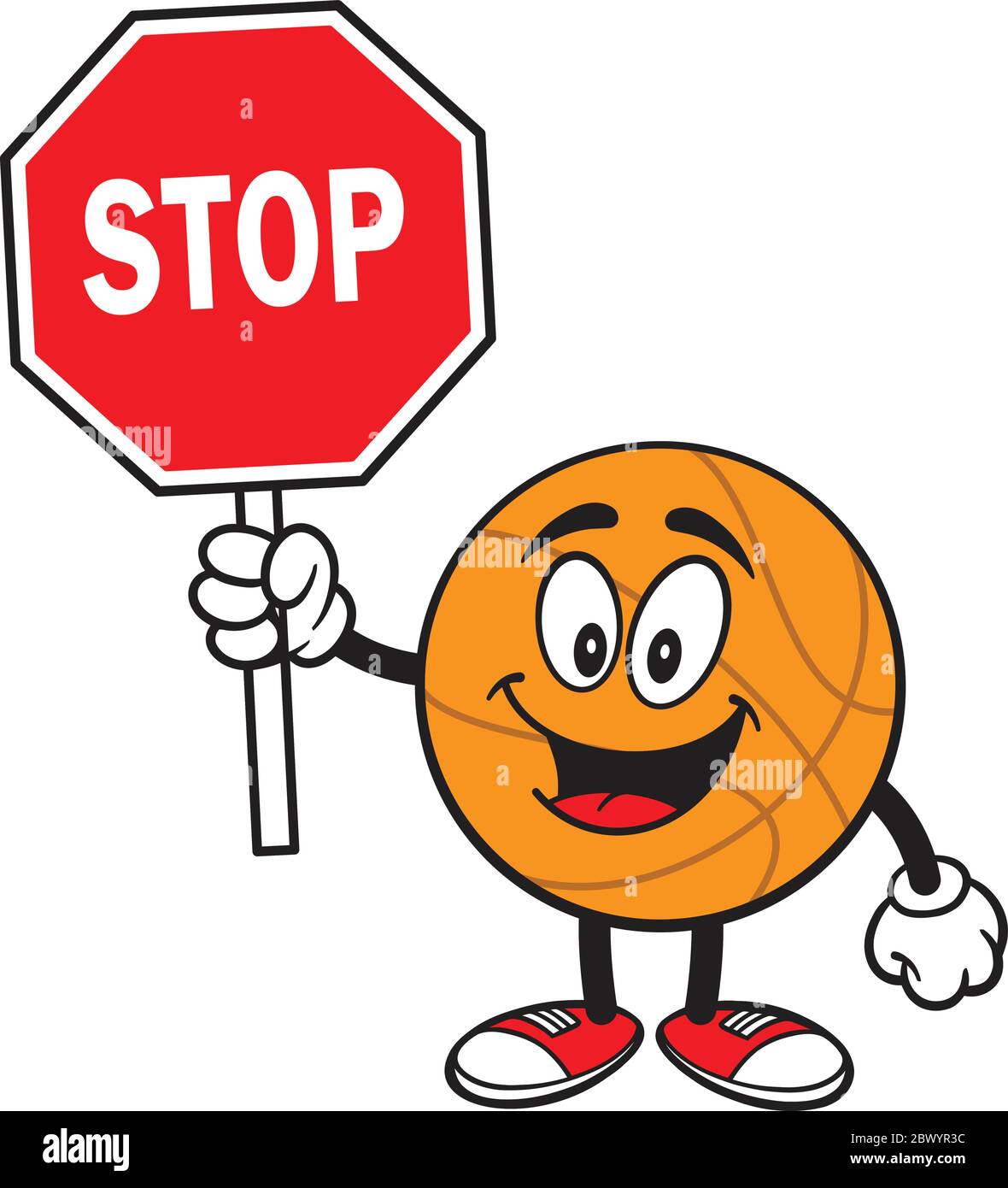 Cartoon Basketball with a Stop Sign- An Illustration of a Cartoon ...