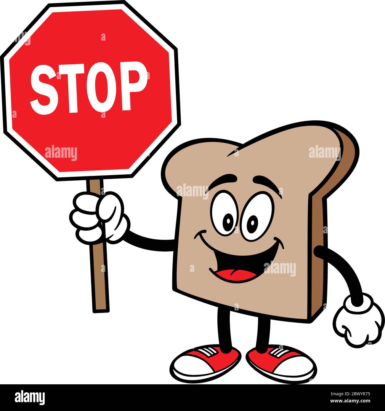 Bread Slice Mascot with Stop Sign - A cartoon illustration of a Bread ...
